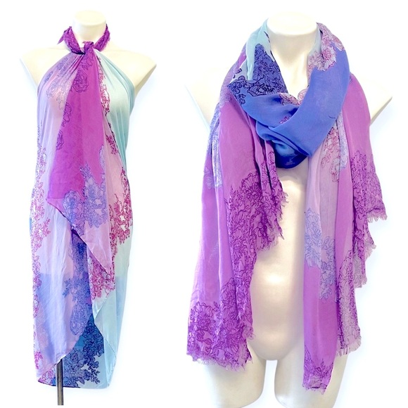 Nordstrom | Accessories | Nwt Nordstrom Purple Regency Lace Print Silk ...